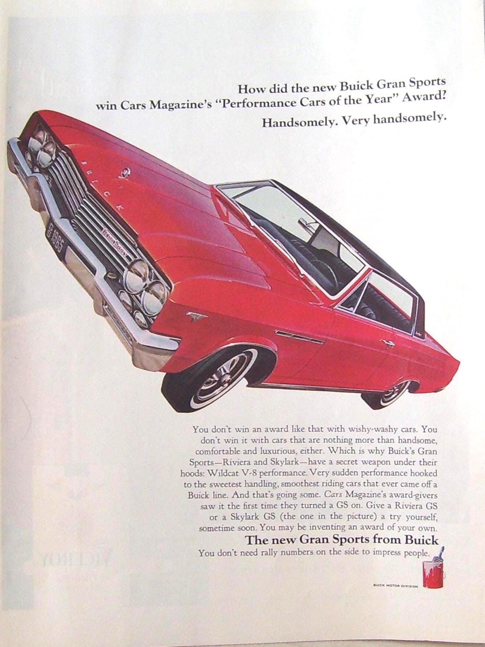 Vintage Car Ad 1965 Buick Gran Sports From / Buick Motors Division/ V-8 ...