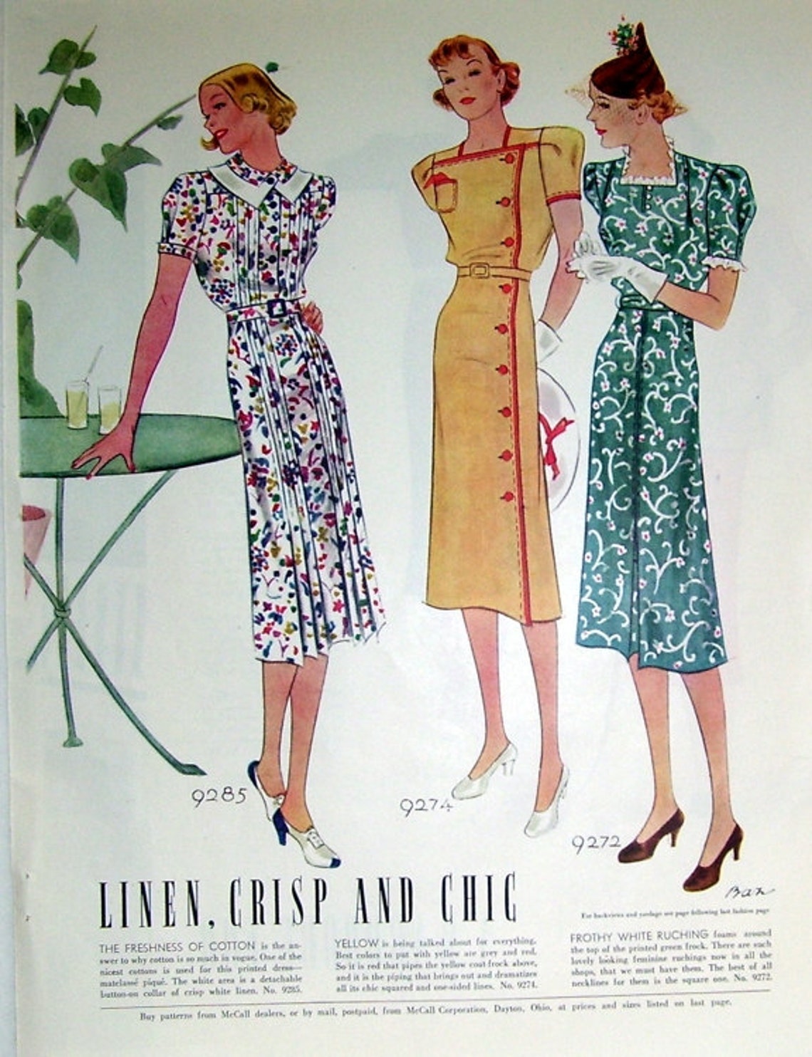 Ladies Fashion Dress Ad, 1937 Magazine Page Print, Advertisement, A ...