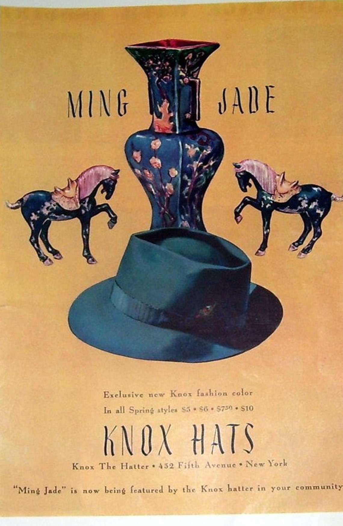 Knox Hat Ad 1940 Mens Knox Hats Ming Jade Magazine Print Page, Original ...