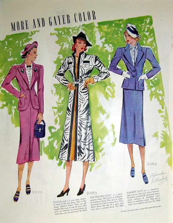 1937 Ladies Fashion Ad, Original Magazine Print Page, Artist Blanche ...