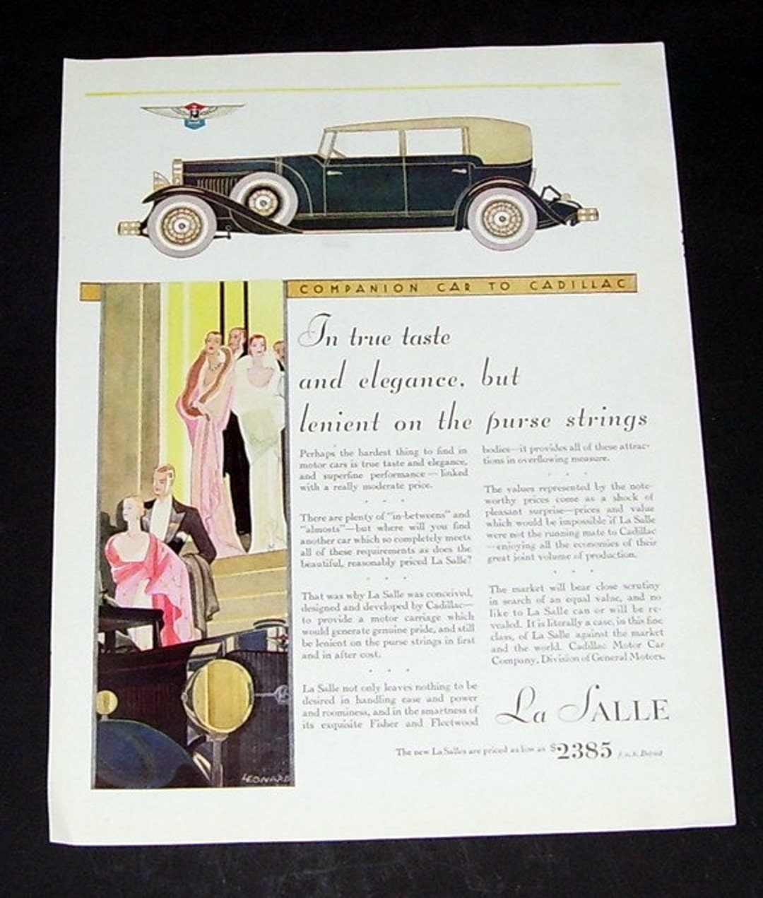 Vintage Lasalle Cadillac Companion Car Ad, Vintage Car Advertising ...