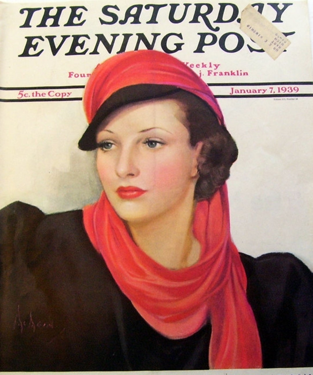 Original the Saturday Evening Post Magazine Cover Only Jan. 7th, 1939 ...