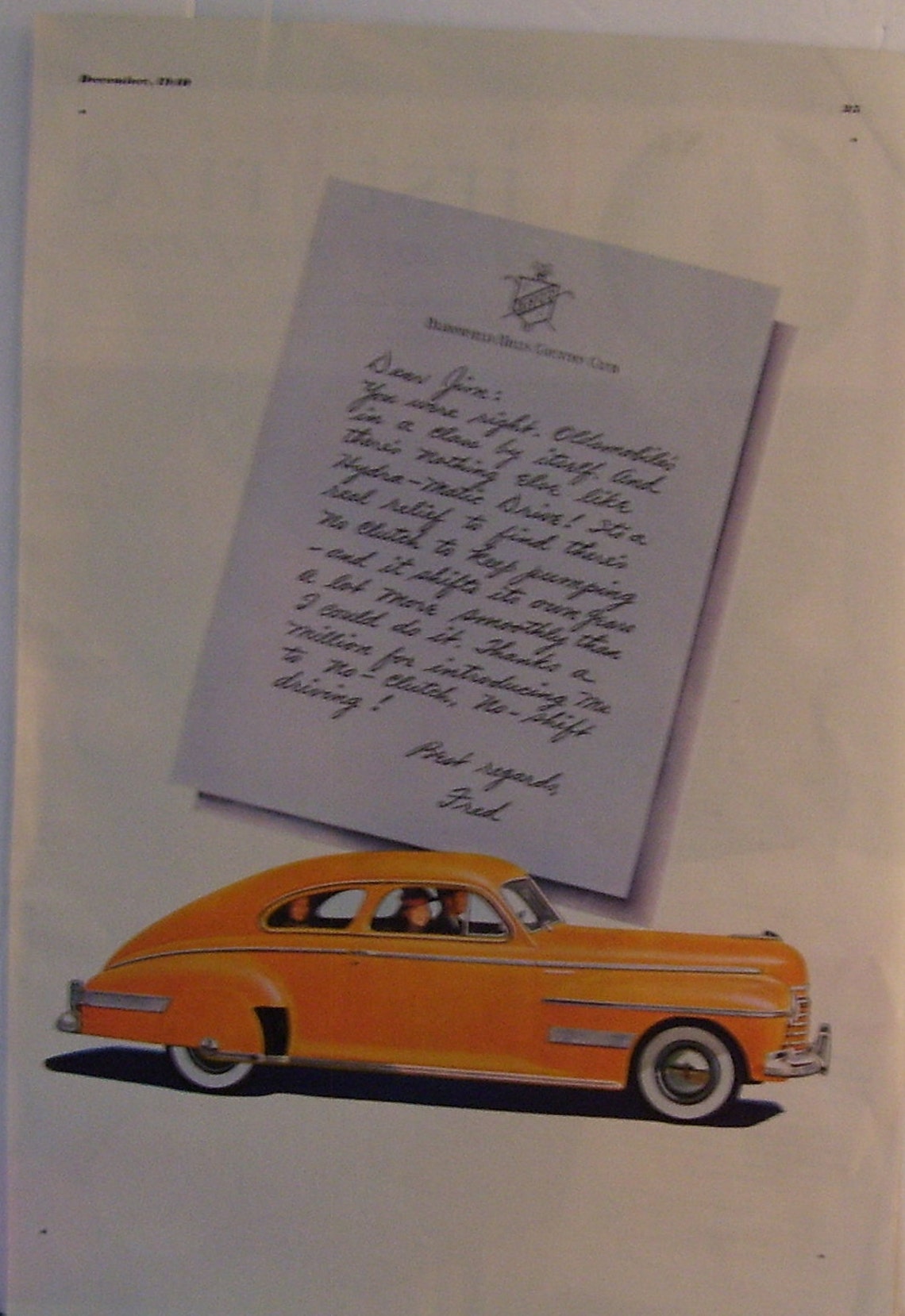 1940 Yellow Oldsmobile Sedan Magazine Page Advertising- Reverse Side ...