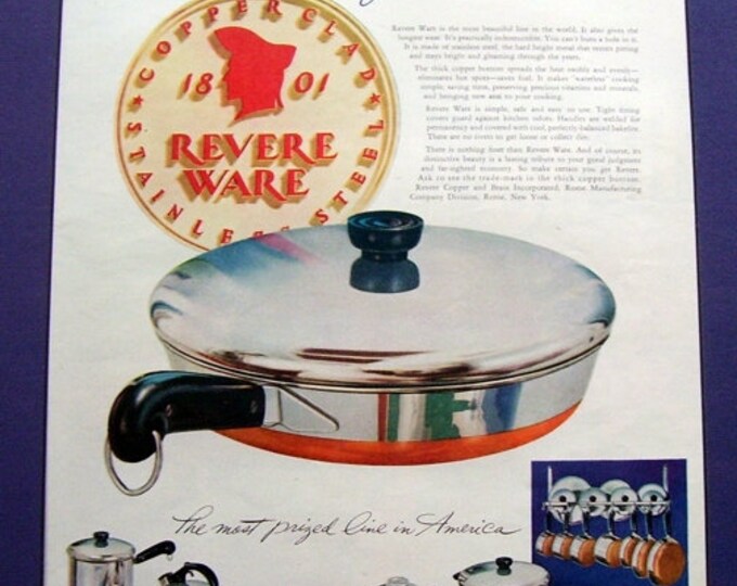 1950 Revere Ware Pots and Pan Wear, Magazine Page Ad, Copper and ...
