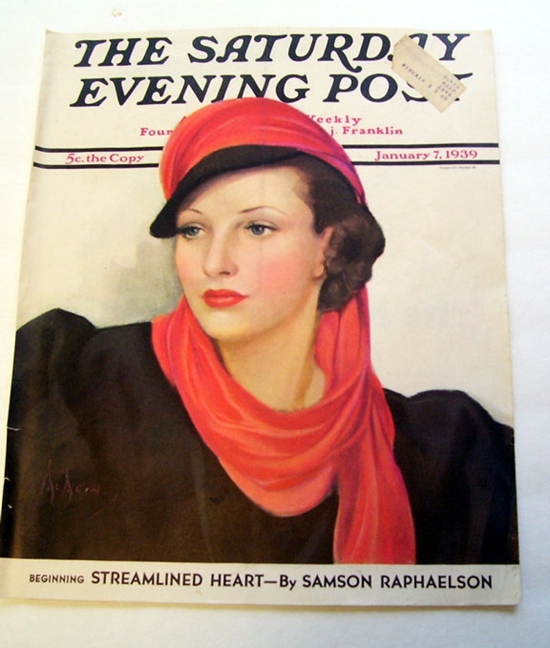 Original the Saturday Evening Post Magazine Cover Only Jan. 7th, 1939 ...