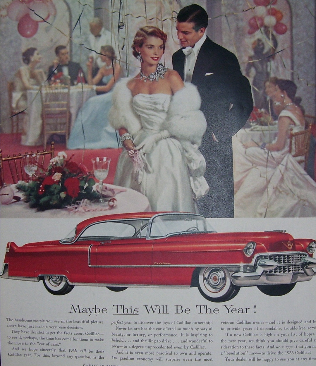 1955 Cadillac Motor Car Advertising - Magazine Page Automotive Ad- Red ...