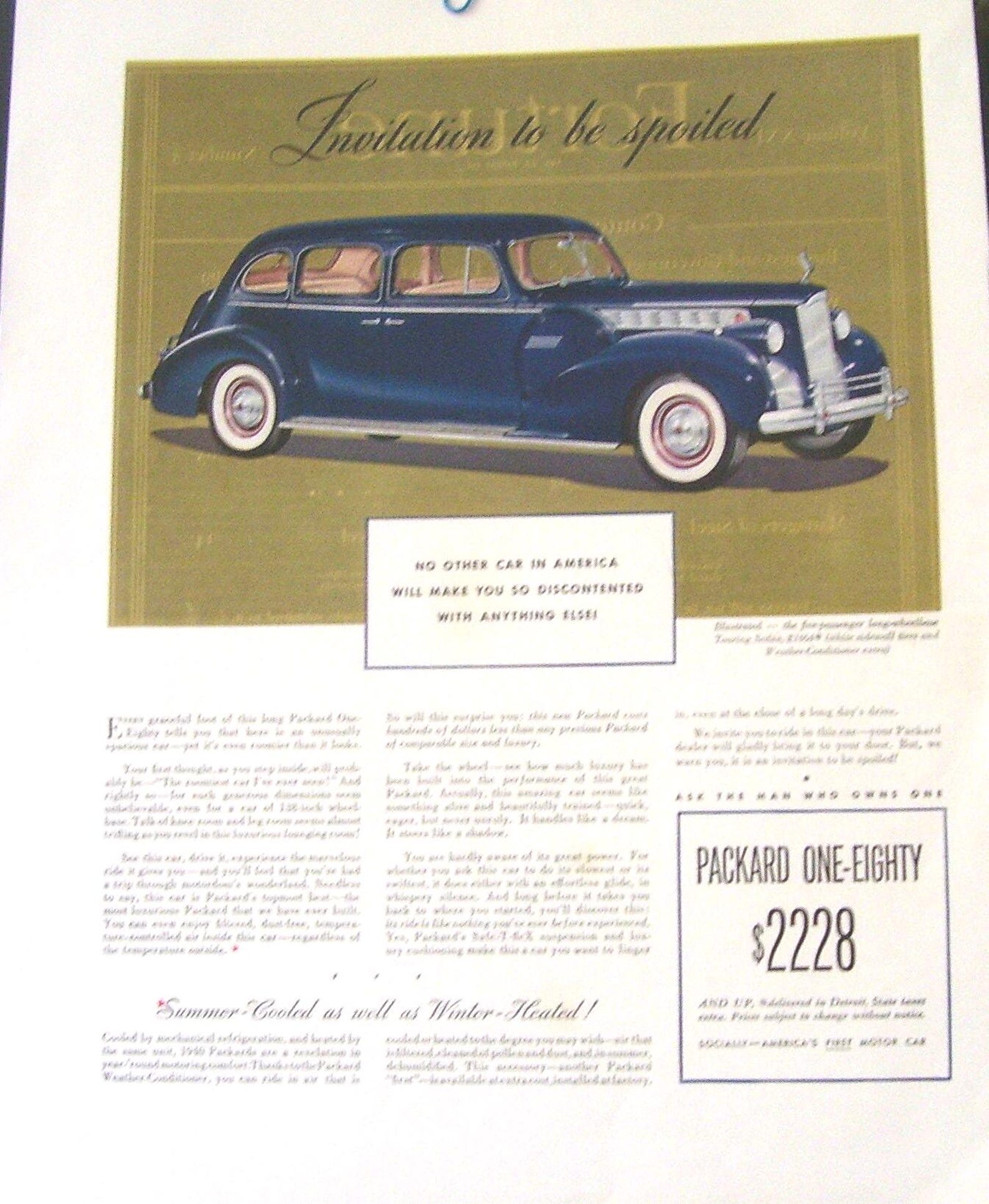 Vintage Magazine Page Blue Packard Car Advertising - Packard One-eighty ...