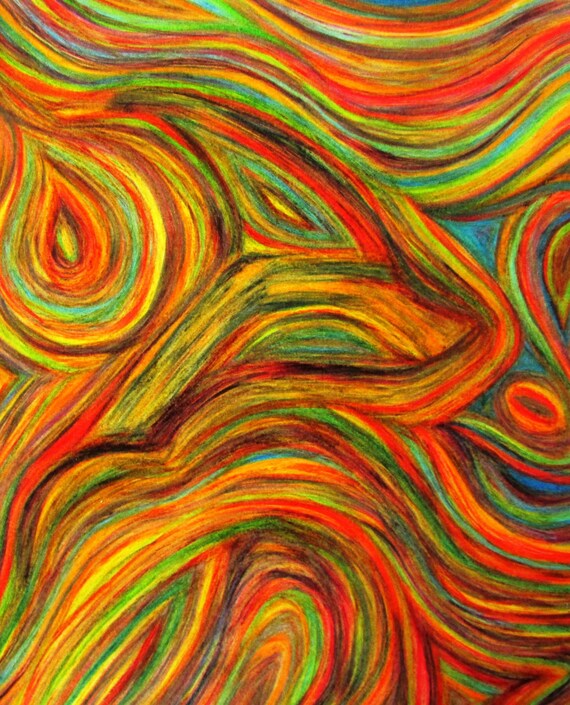 Animal Spirit Abstract Original Tr-color Pencil Drawing | Etsy