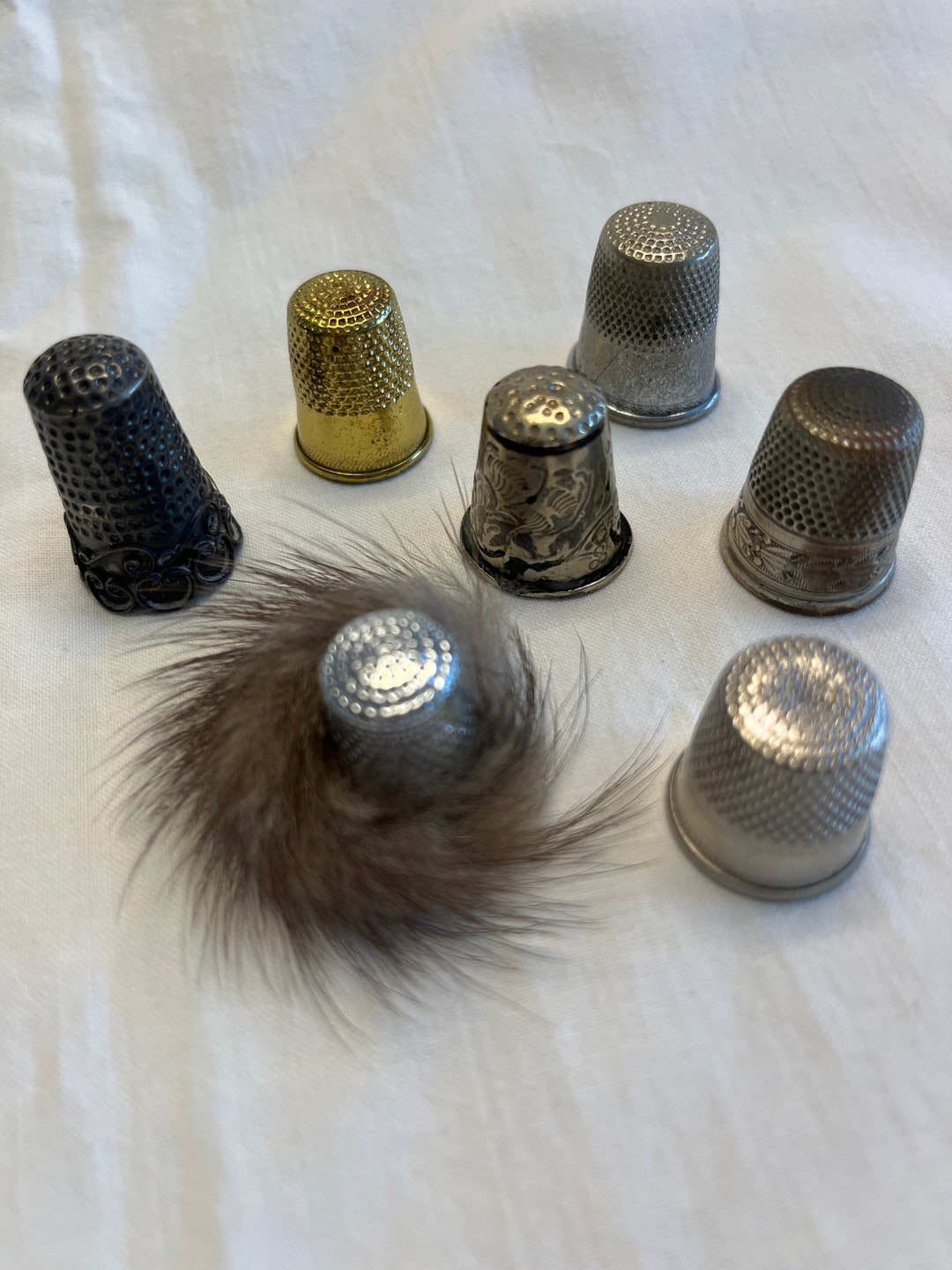 Vintage Lot of 7 Thimbles, Silver, Brass, Fur, Germany - Etsy
