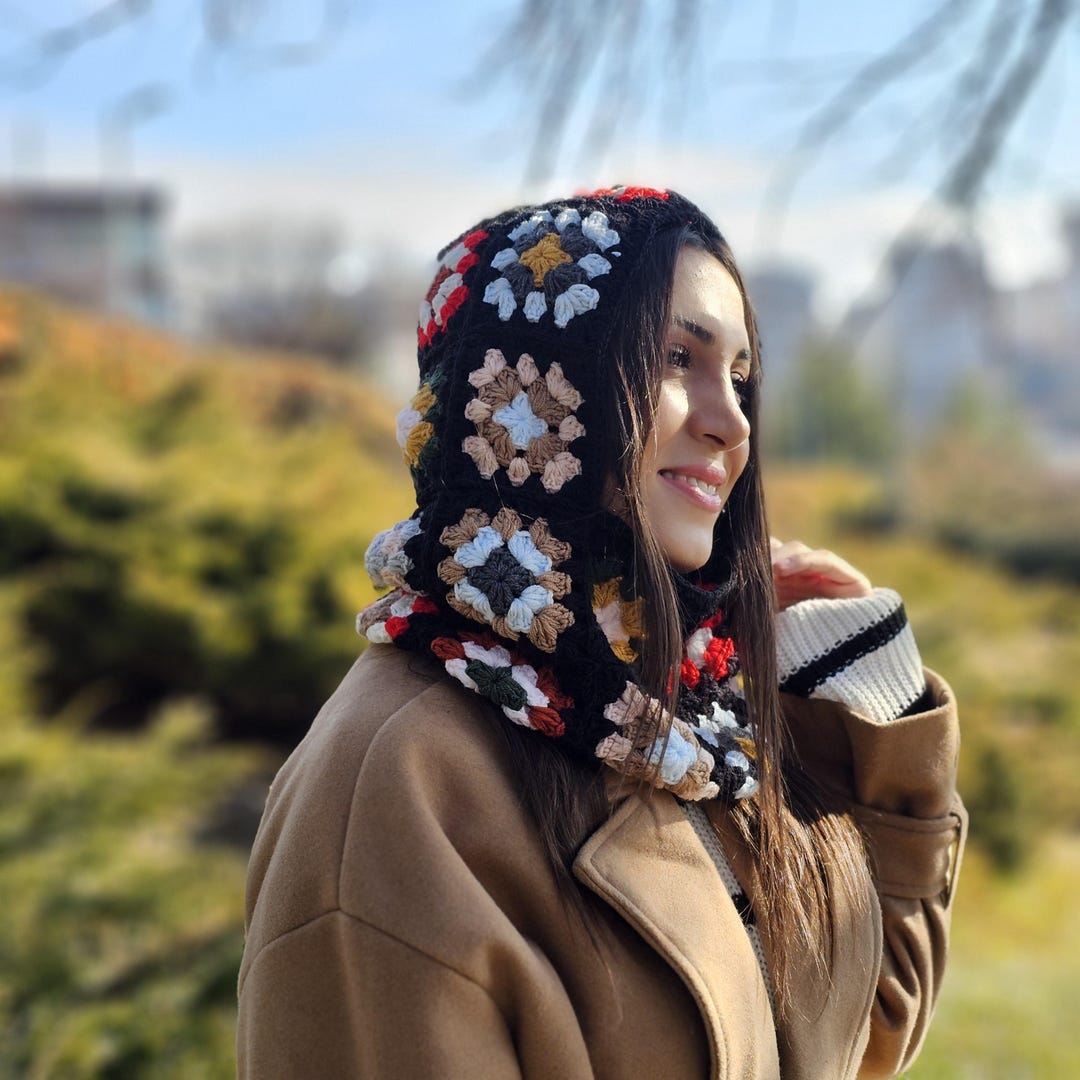 Crochet Balaclava, Granny Square Oversized Balaclava Hat, Handmade ...