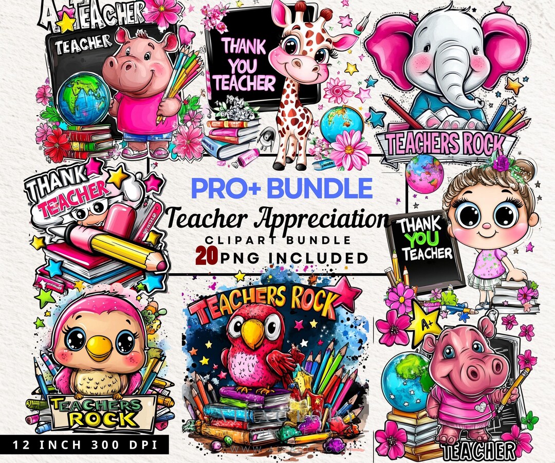 20 Watercolor Teacher Appreciation Clipart Bundle, Back to School PNG ...