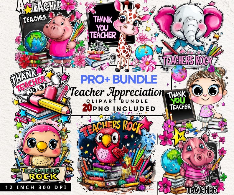 20 Watercolor Teacher Appreciation Clipart Bundle, Back to School PNG ...