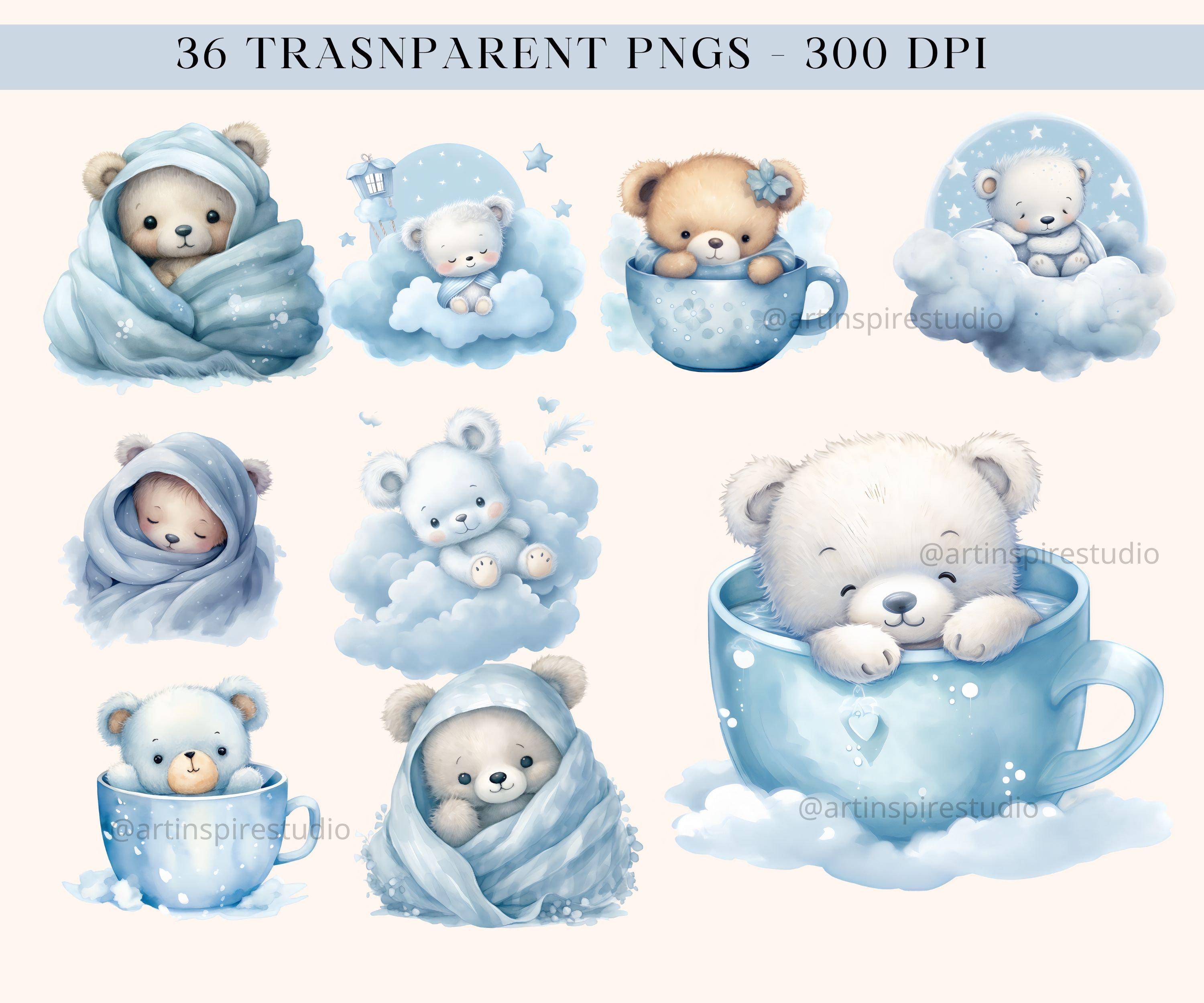 Watercolor Sleepy Teddy Bear Clipart Blue Baby Bear Watercolor Clipart ...