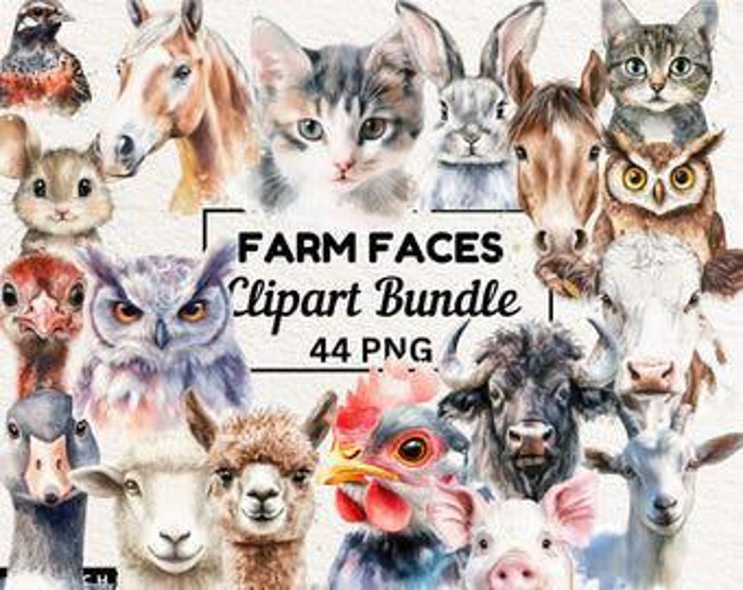 Farm Animals Faces Clipart Domestic Animals Clipart Farm Baby Portrait ...