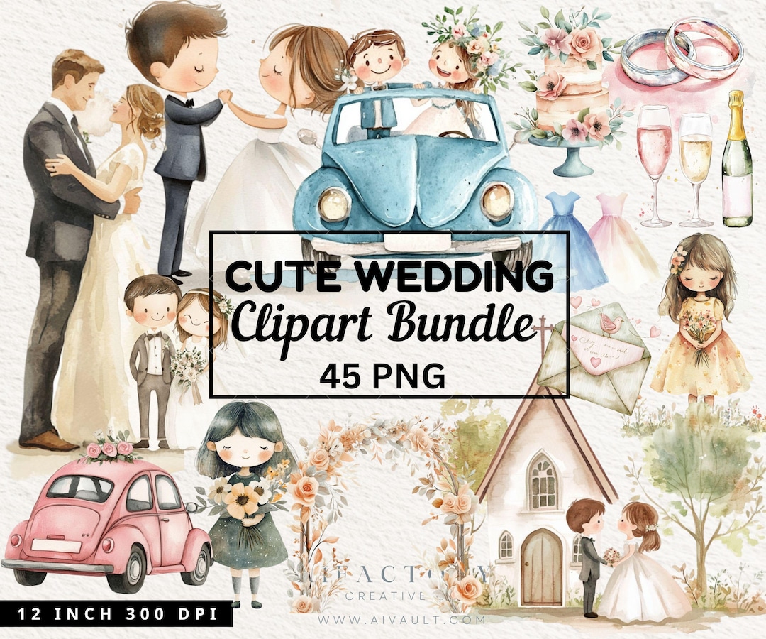 Cute Watercolor Wedding Clipart, Valentines Day Clipart, Cute Love ...