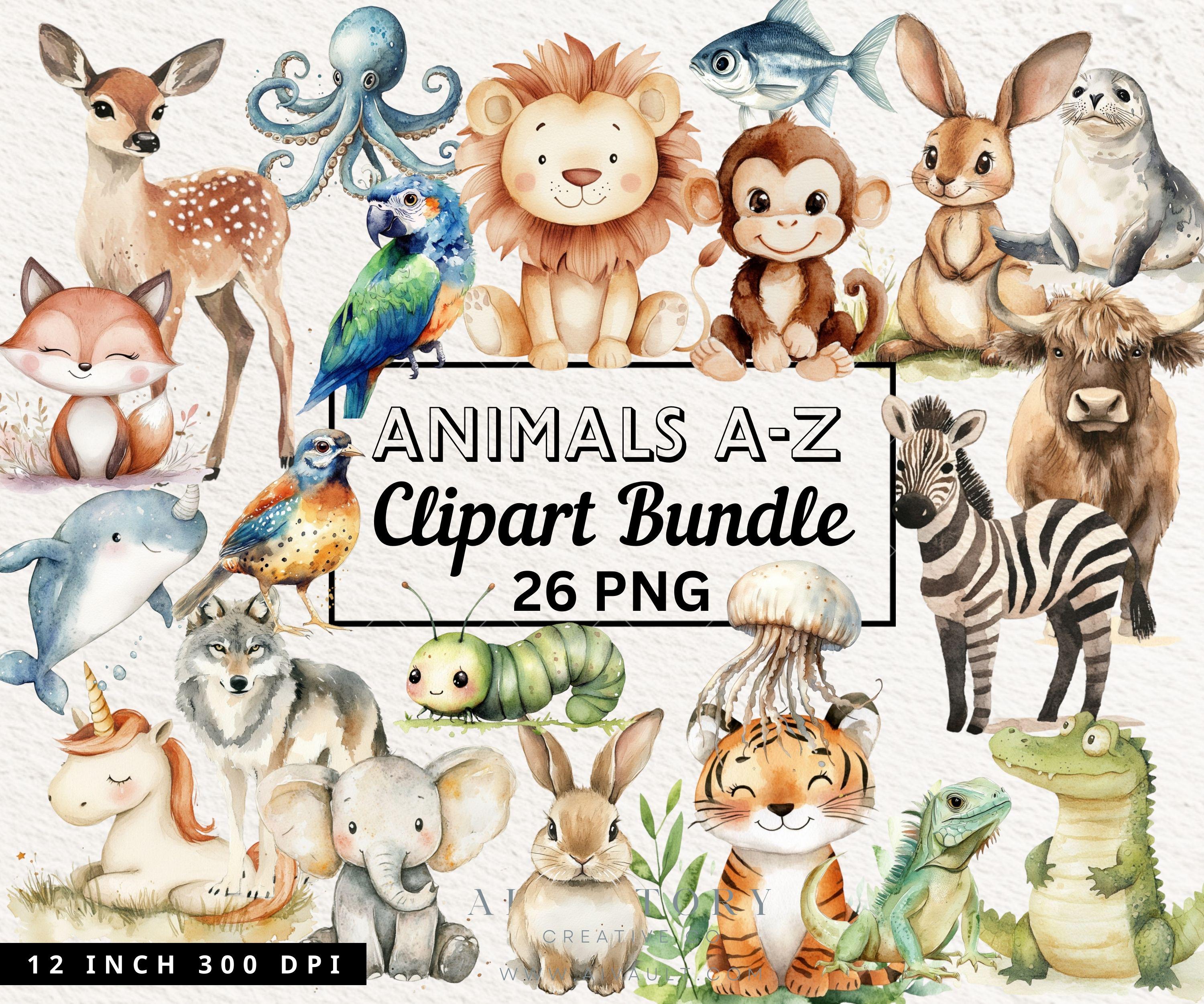 Watercolor Animals A-Z Clipart Bundle Alphabet Clip Art, A-Z Letters ...