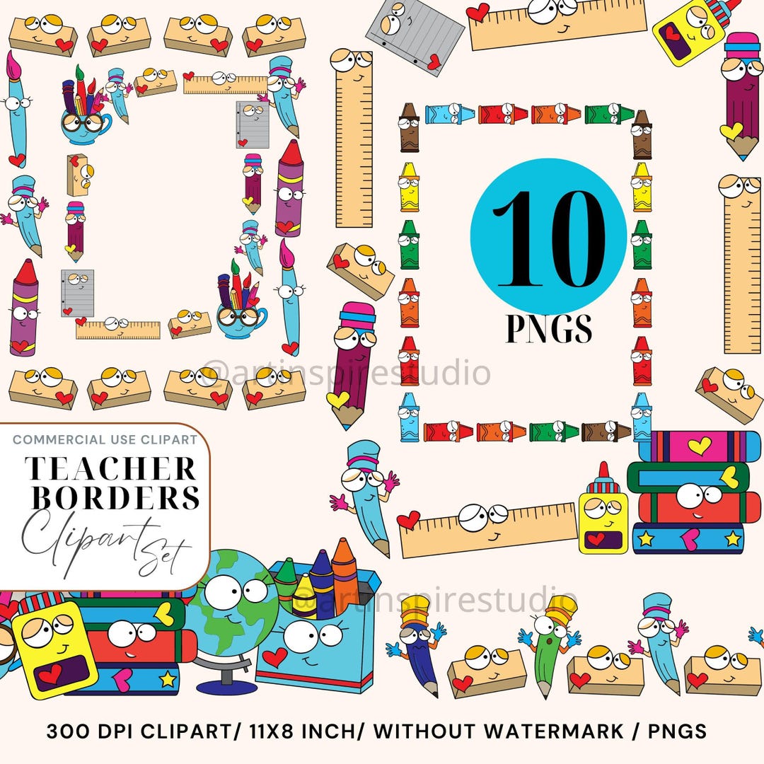 Teacher Clipart Borders Supplies Png Page Border Back to School Clipart ...
