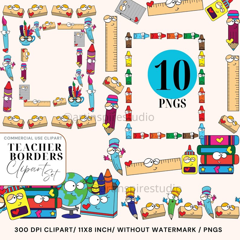Teacher Clipart Borders Supplies Png Page Border Back to School Clipart ...