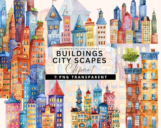 City Buildings Clip Art, Red Blue Yellow. Superhero City Skyline ...