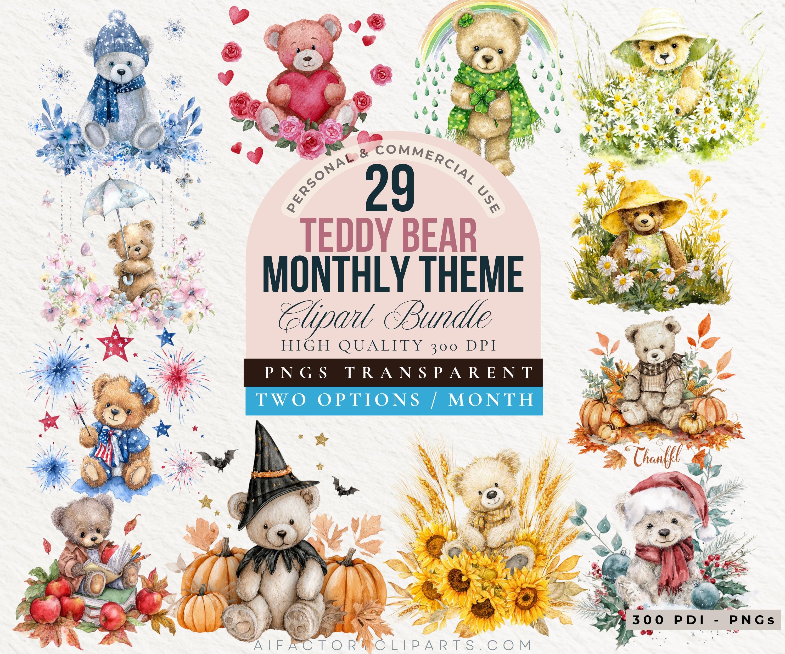 Months of the Year Watercolor Clipart Set, Teddy Bear Months of Year ...