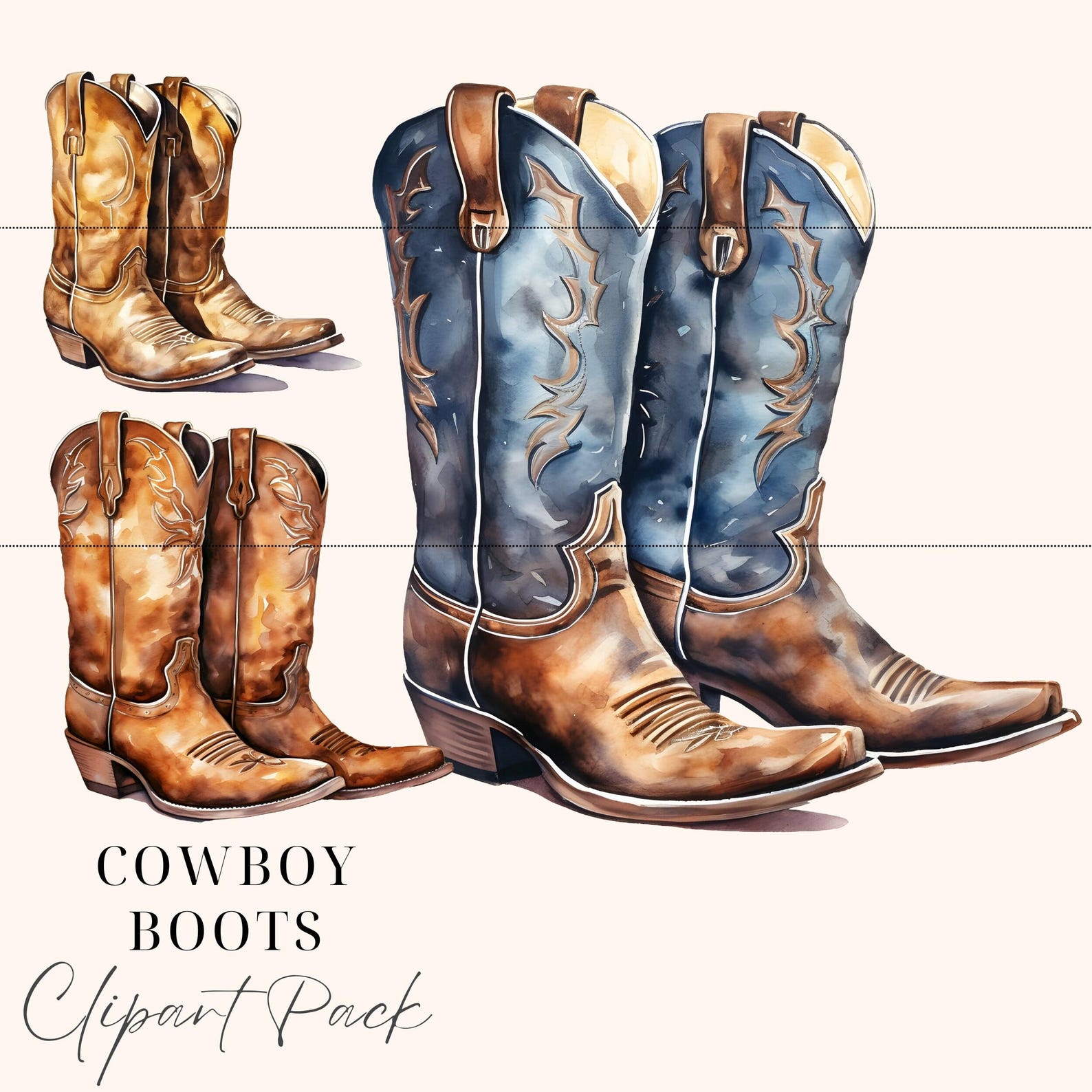 Watercolor Cowboy Boot Clipart, Western Boots Clipart for Commercial ...