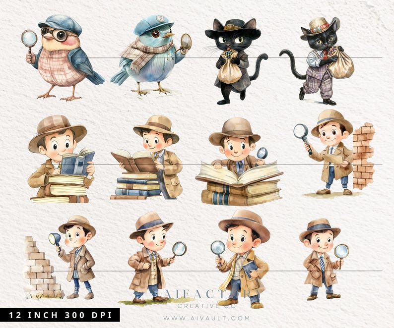 Watercolor Clipart Detective, Spy Clipart, Secret Agent Clipart, Job ...