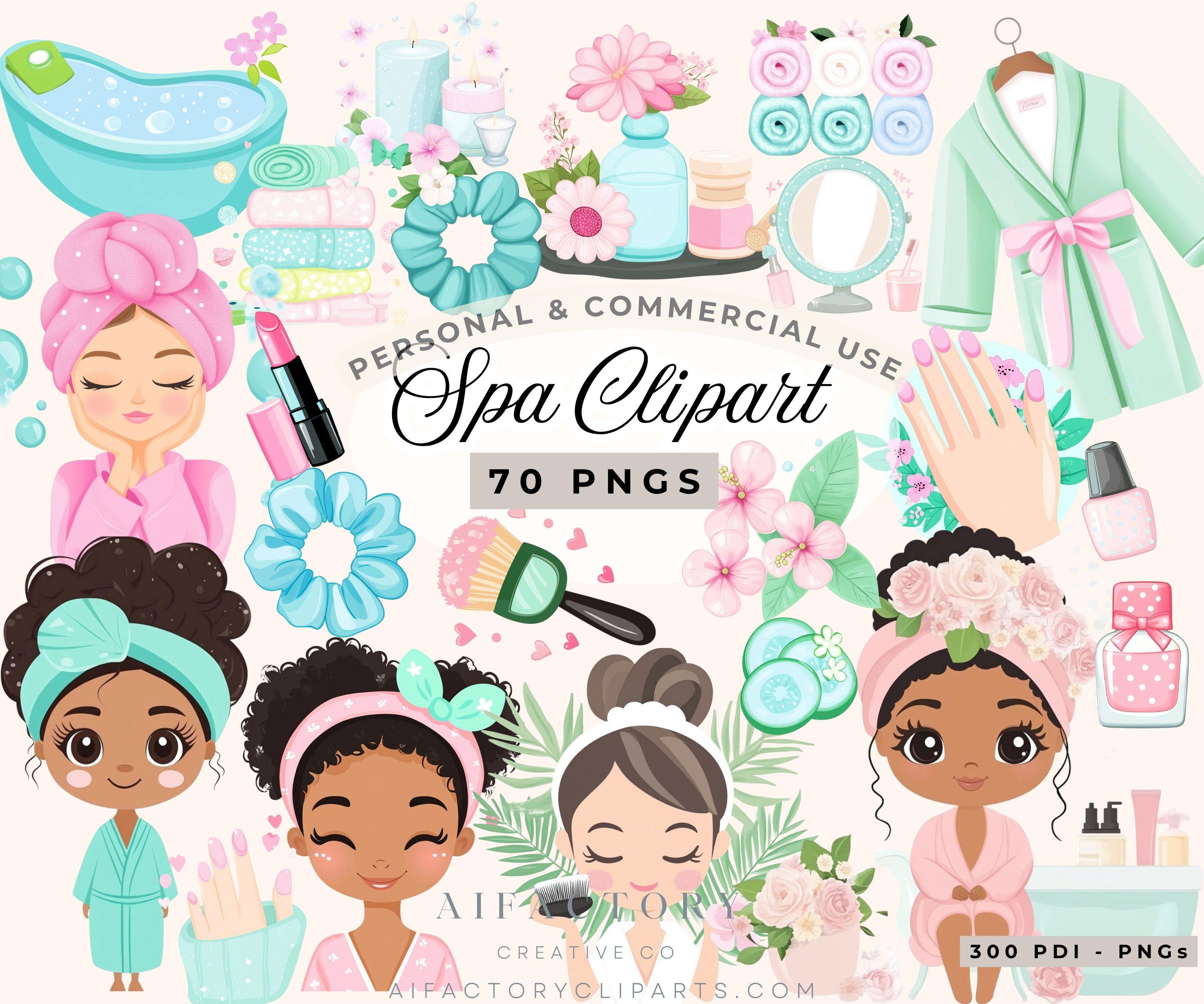 Spa Watercolor Clipart, Spa Birthday Party Clip Art, Spa Girls, Cute ...