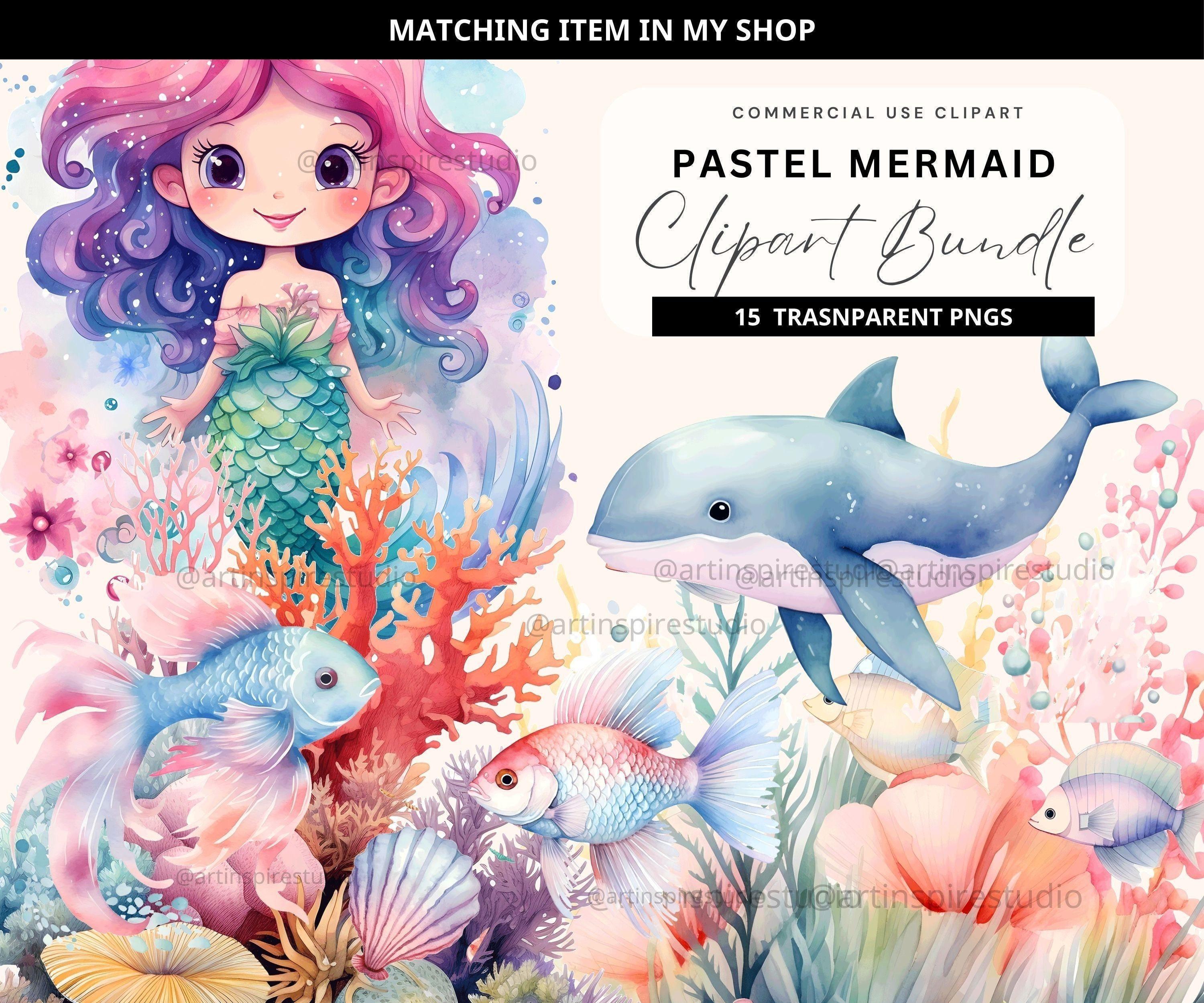 Afro Mermaid Clipart Pastel Under the Sea Clipart African Watercolour ...