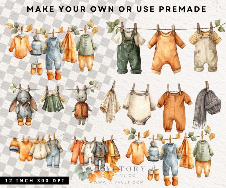 Fall Baby Clothes Line Clipart, A Little Boo Boho Baby Shower, Hanging ...