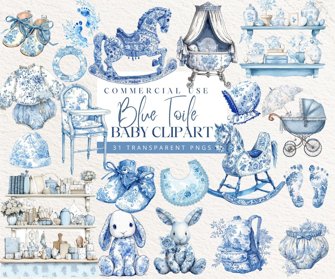 Vintage Baby Blue Toile De Jouy Digital French Illustration Clipart Boy ...