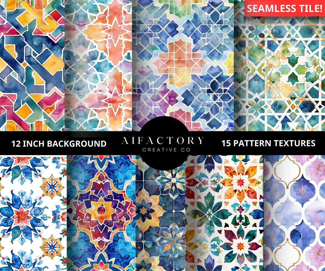 Watercolor Colour Texture Pack, Islamic Patterns for Backgrounds, Jpeg ...