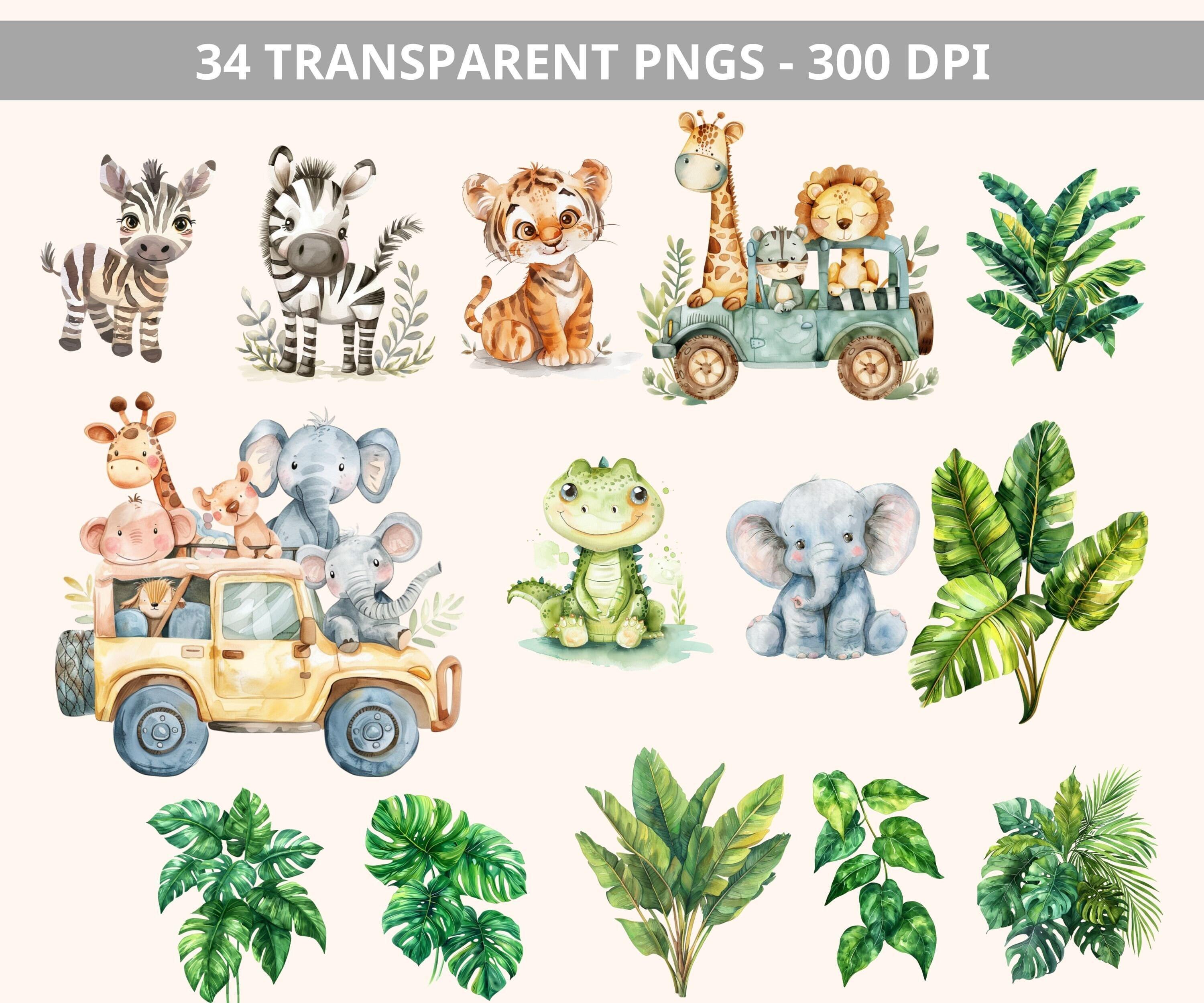 Baby Safari Animals Watercolor Clipart, Wildlife Jungle Animals Cute ...