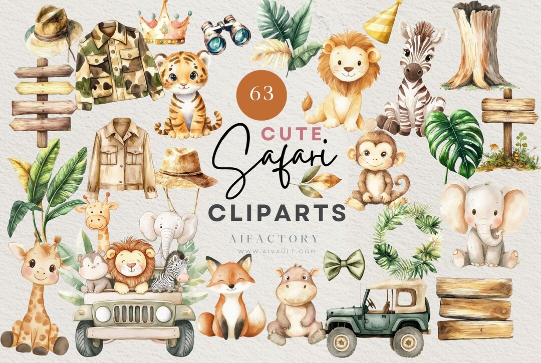 Safari Watercolor Clipart Bundle Wild Safari Watercolor PNG Baby Safari ...