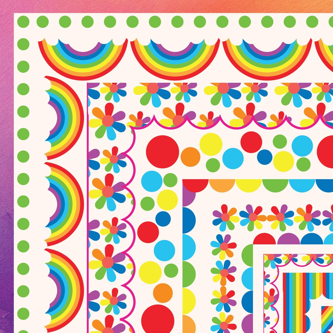 Rainbow Clipart Border, Page Border, School Clipart Border, Wavy ...