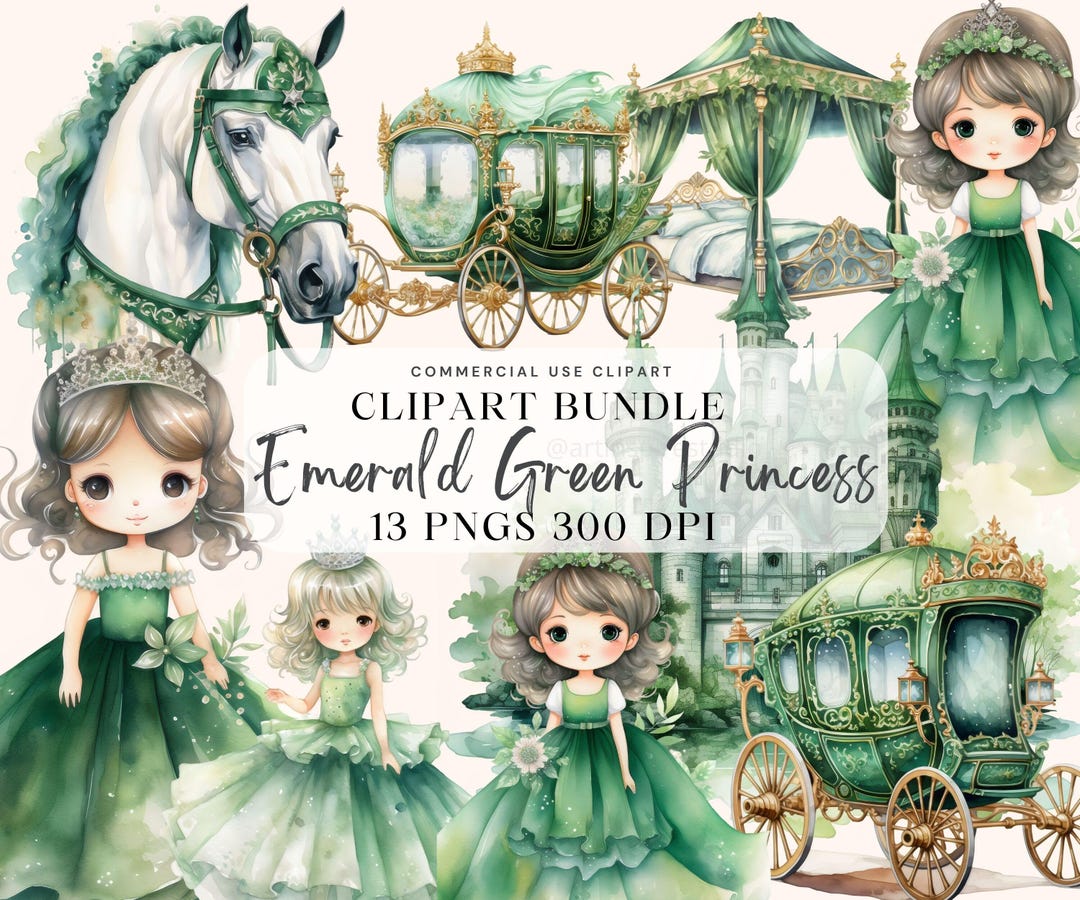 Emerald Green Princess Watercolor Clipart, Little Princess Clipart ...