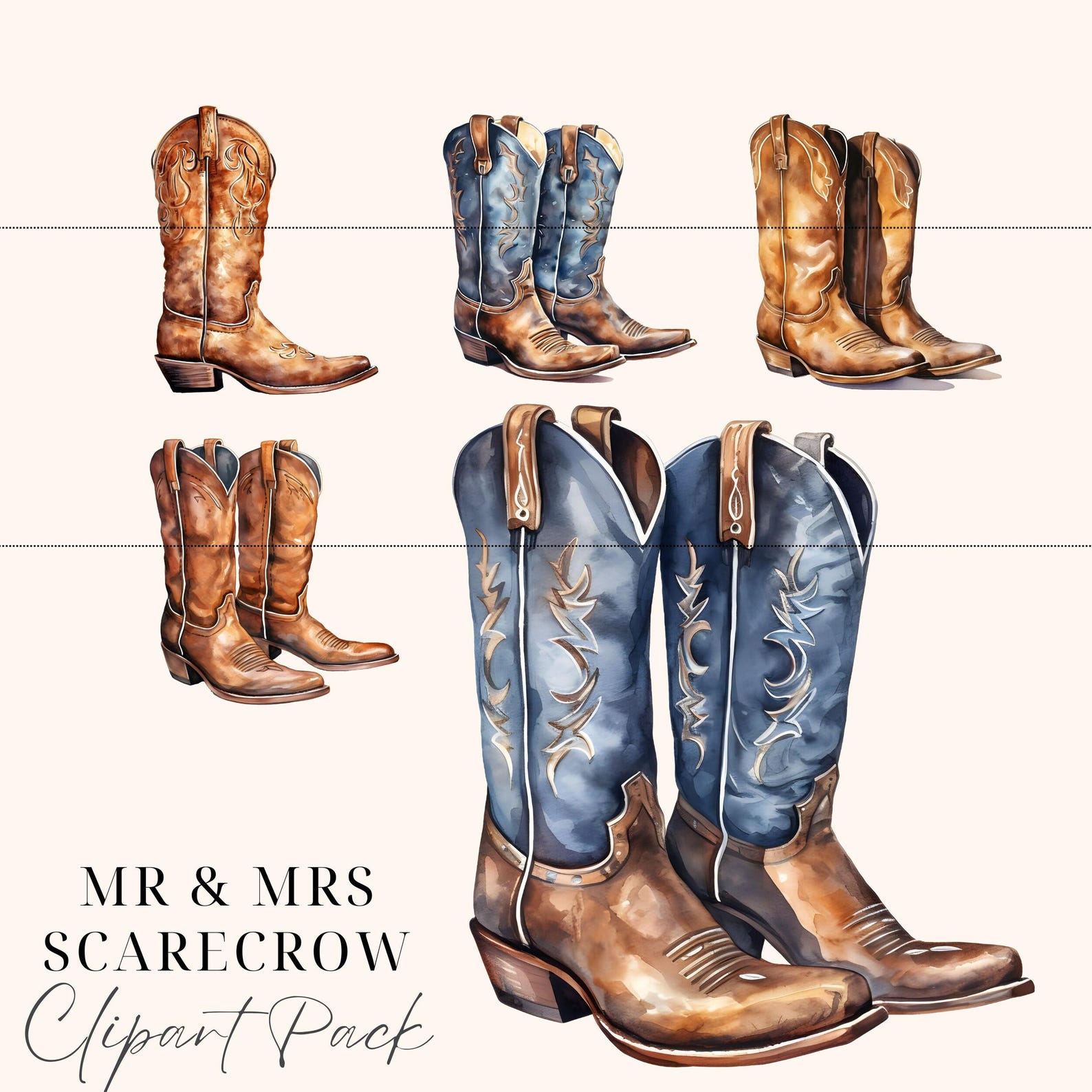 Watercolor Cowboy Boot Clipart, Western Boots Clipart for Commercial ...