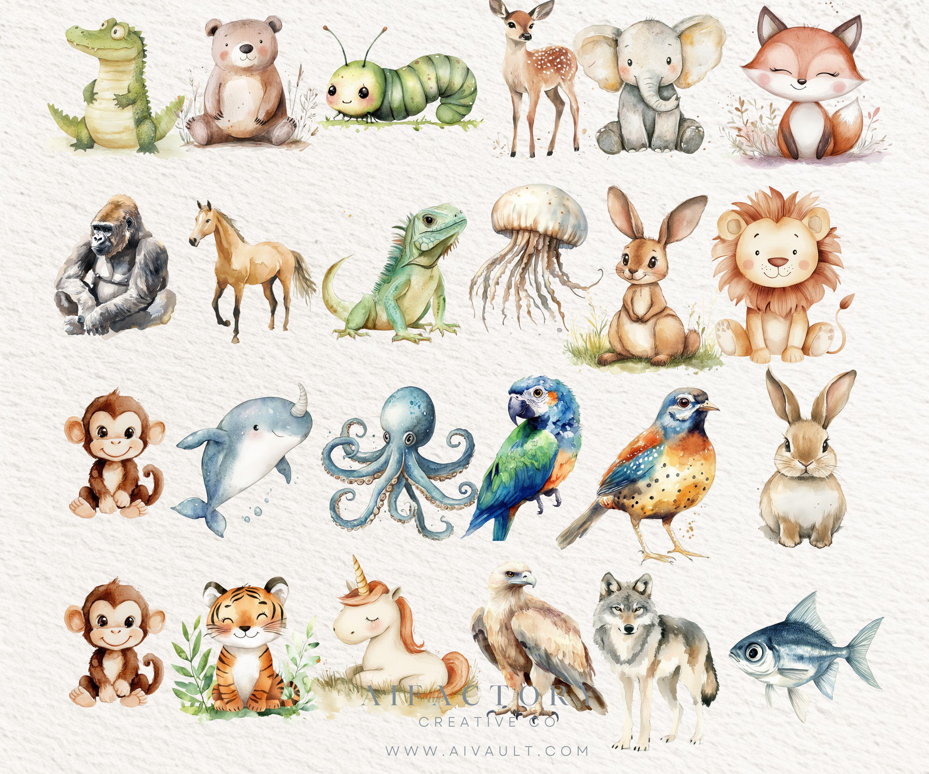 Watercolor Animals A-Z Clipart Bundle Alphabet Clip Art, A-Z Letters ...