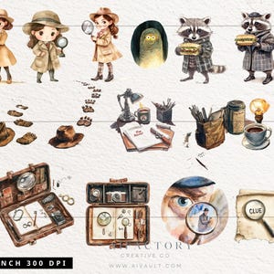 Watercolor Clipart Detective, Spy Clipart, Secret Agent Clipart, Job Occupation, Detective ...
