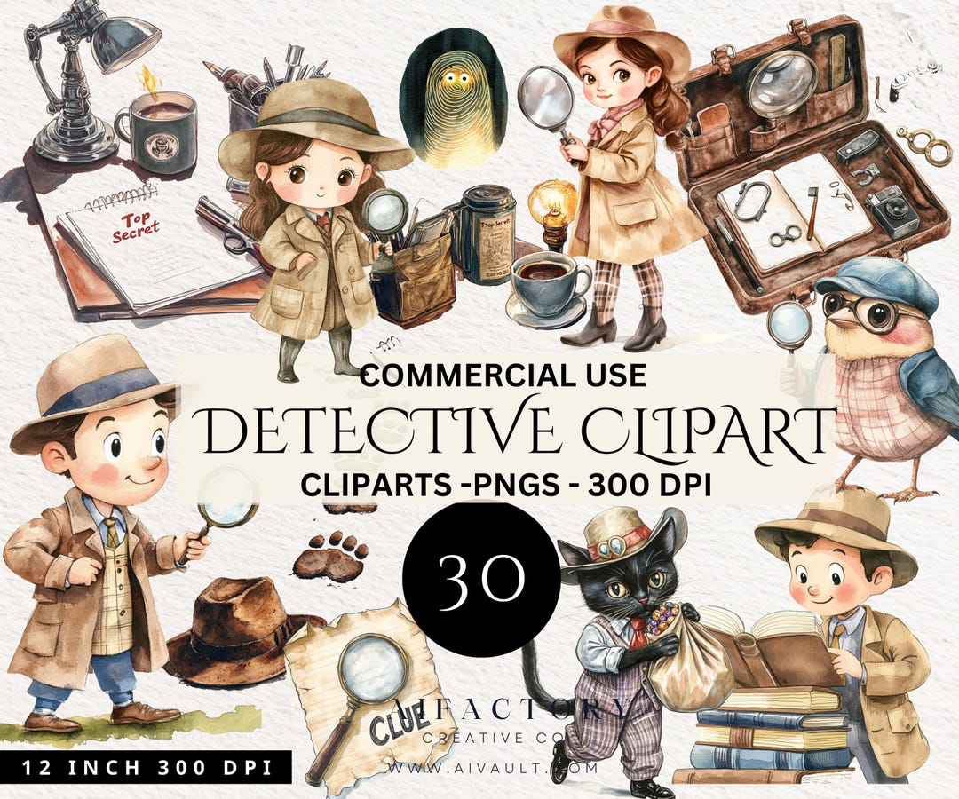 Watercolor Clipart Detective, Spy Clipart, Secret Agent Clipart, Job ...