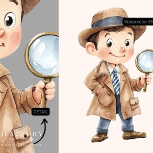 Watercolor Clipart Detective, Spy Clipart, Secret Agent Clipart, Job Occupation, Detective ...