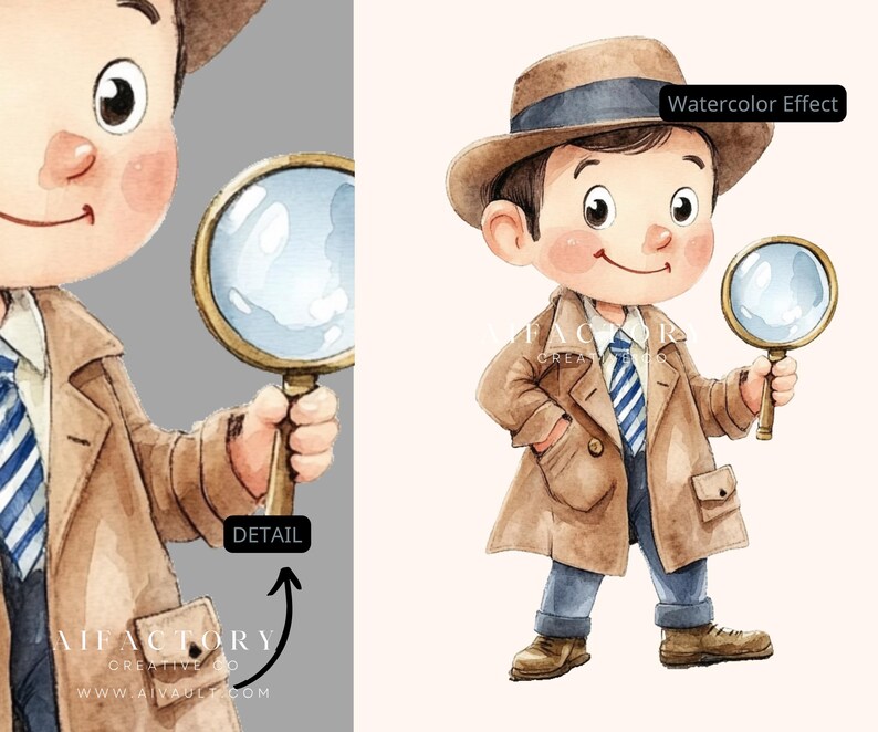 Watercolor Clipart Detective, Spy Clipart, Secret Agent Clipart, Job ...