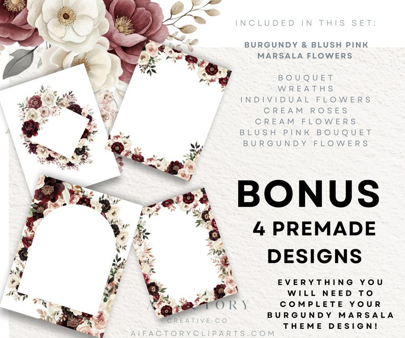Watercolor Burgundy Blush Floral Collection - Burgundy Flowers ...