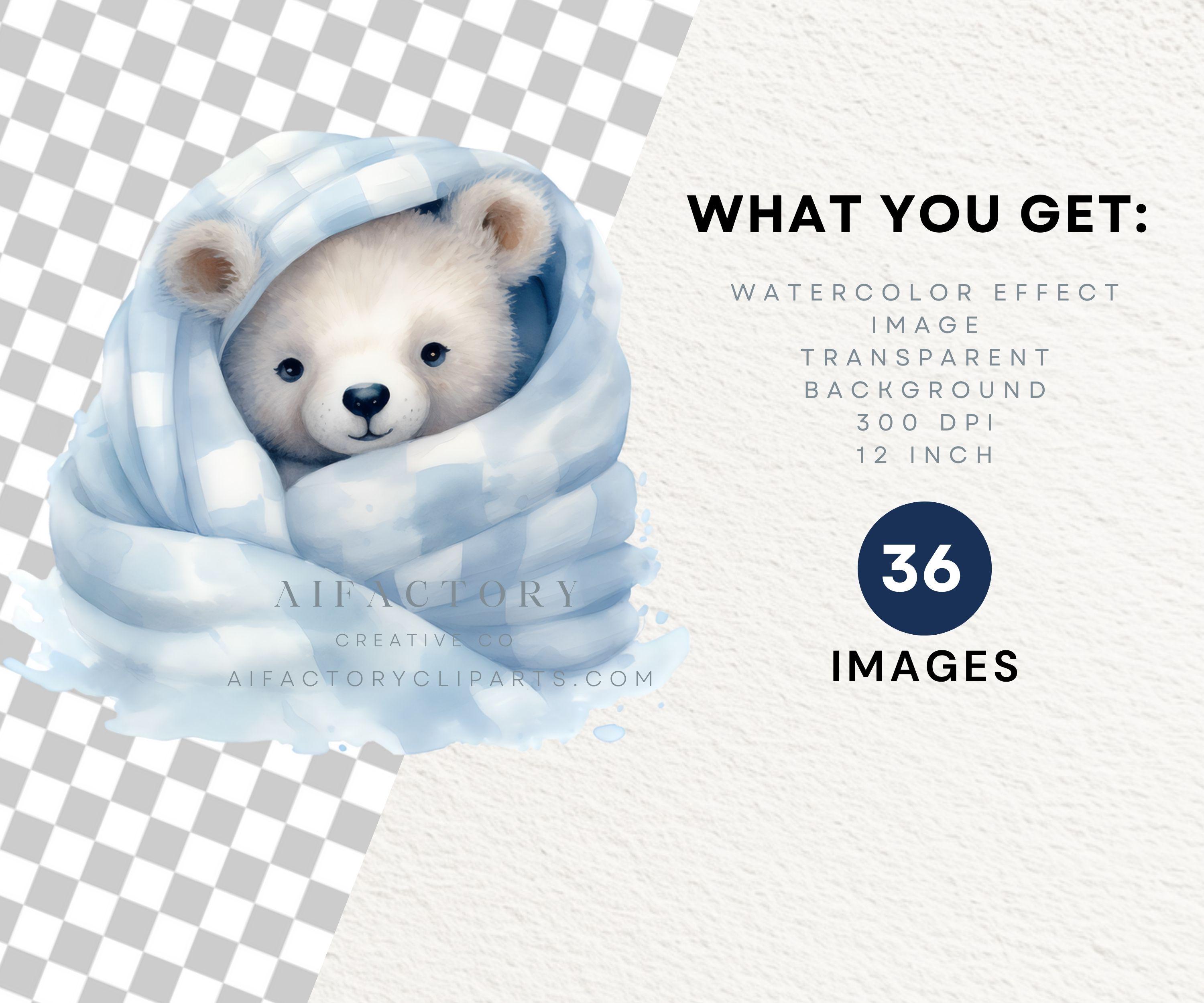 Watercolor Sleepy Teddy Bear Clipart Blue Baby Bear Watercolor Clipart ...