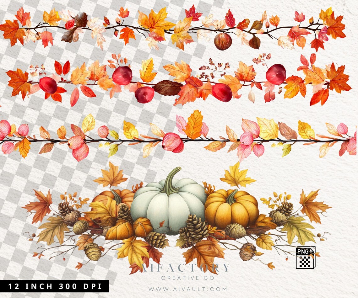 11 Watercolor Thanksgiving Borders Clipart Fall Pumpkin Border ...