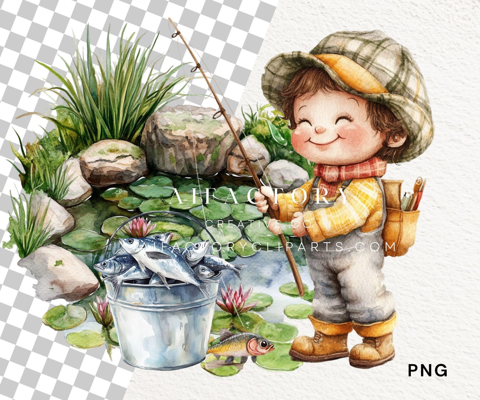 Little Fisherman Clipart, Fishing Tackle Clipart, Boy Fishing Clipart ...