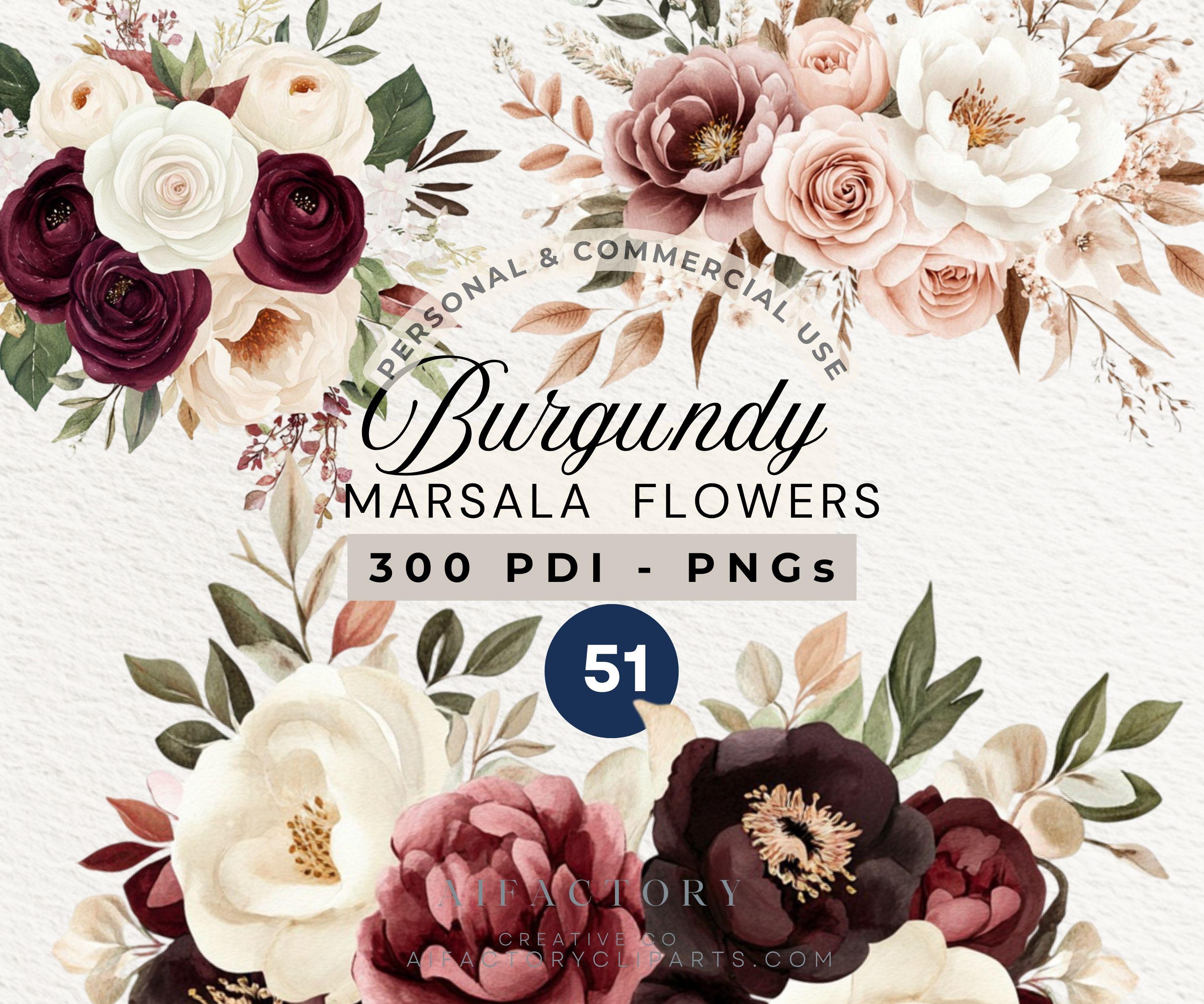 Watercolor Burgundy Blush Floral Collection - Burgundy Flowers ...