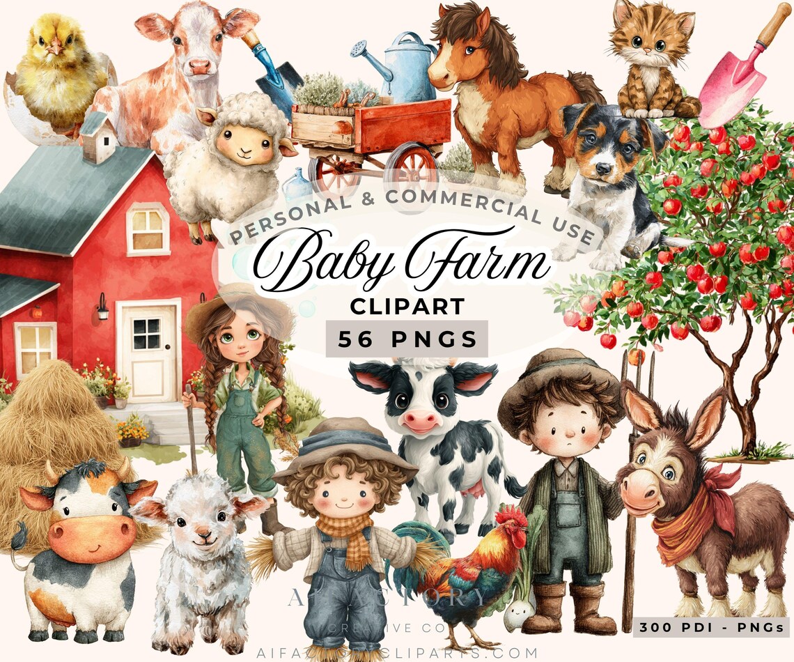 Cute Baby Farm Animal Clipart, Barnyard Birthday Clipart, Farm Animals ...