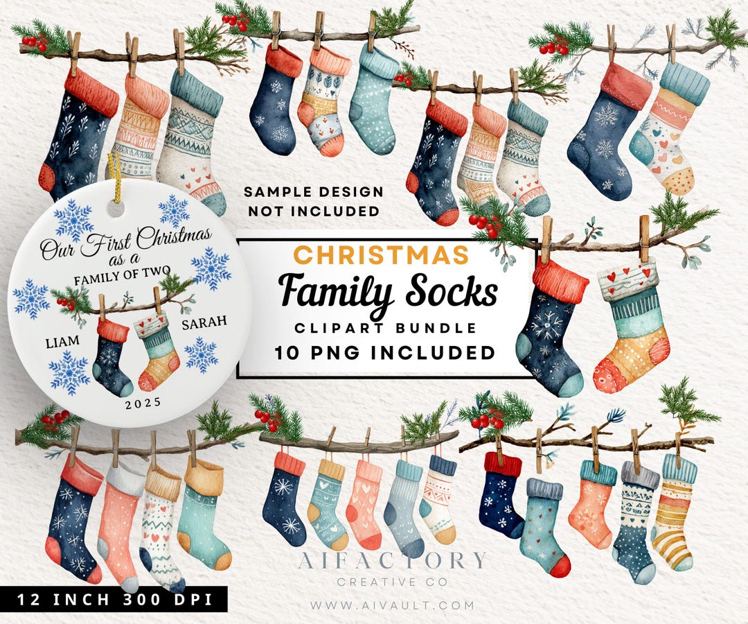 10 Christmas Stockings Christmas Clipart PNG for Personalized Family ...