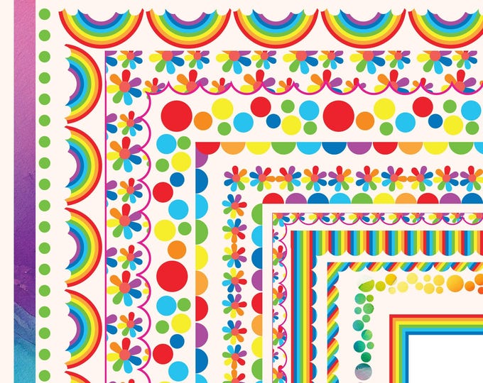 BASIC Watercolor Border Clipart, Hand Painted Rainbow Clip Art Frames ...