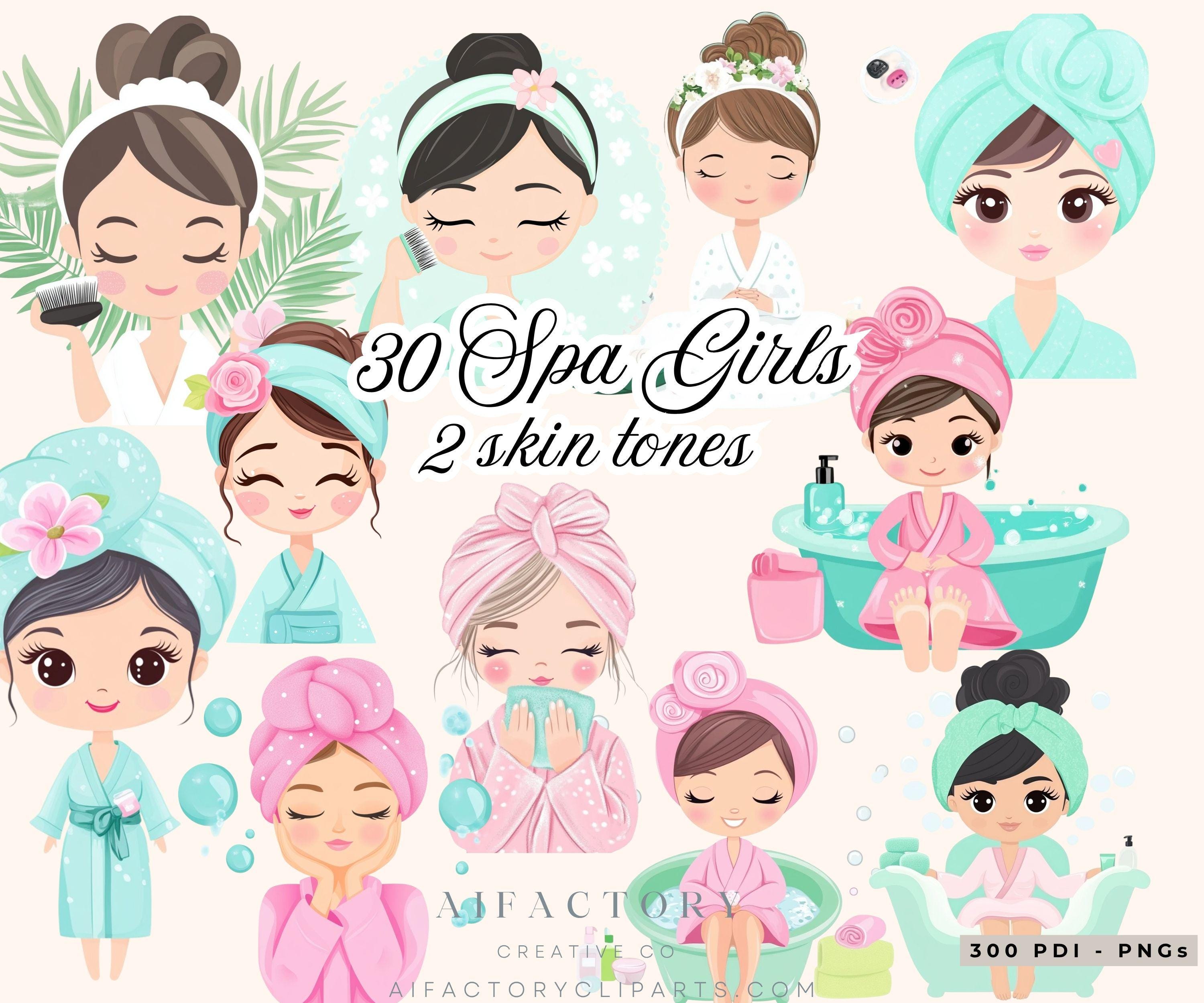 Spa Watercolor Clipart, Spa Birthday Party Clip Art, Spa Girls, Cute ...